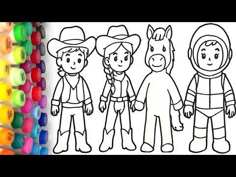 Draw and Color Cowboy Toys, Horse & Spaceman | Fun Coloring for Kids