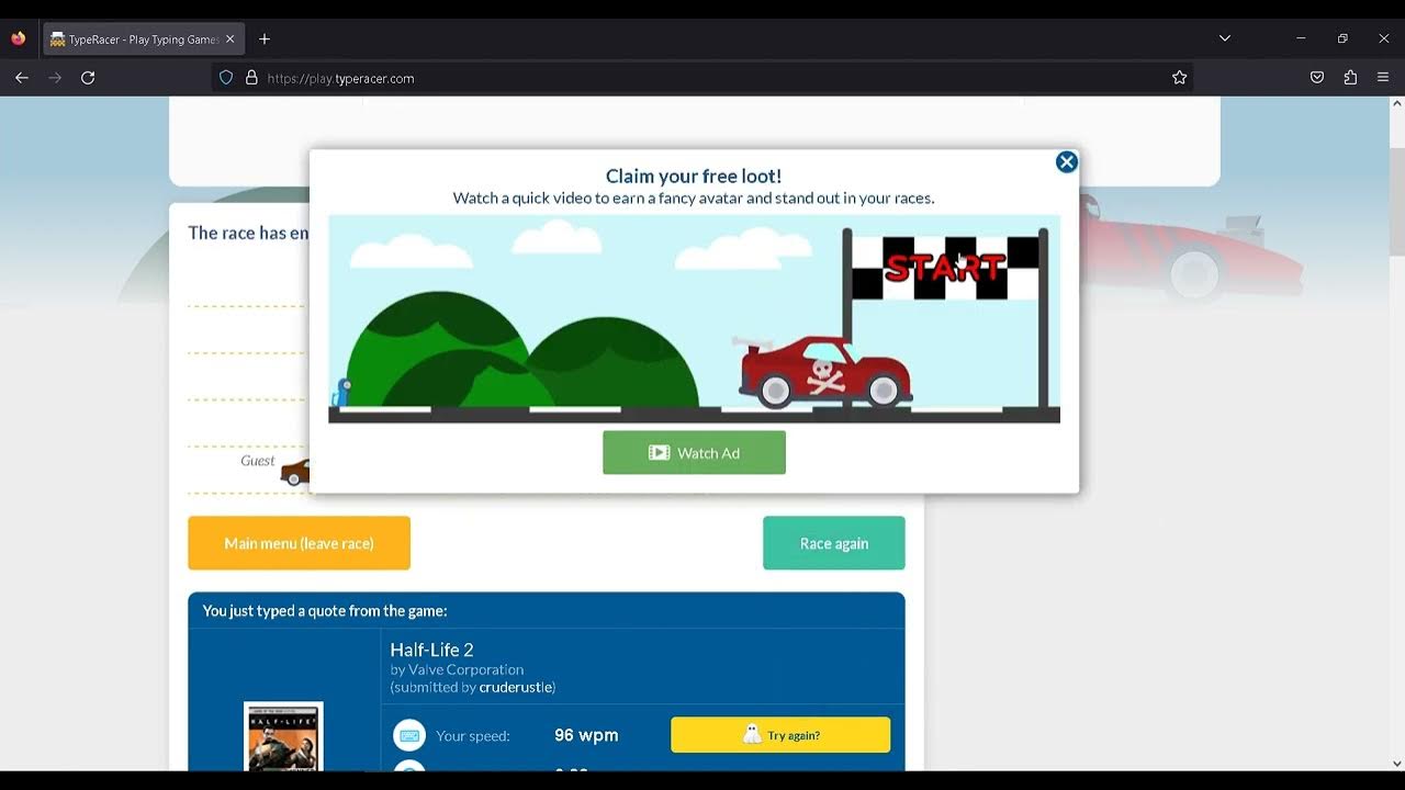 Typeracer.com me typing again but can't reach 100 WPM :( - YouTube