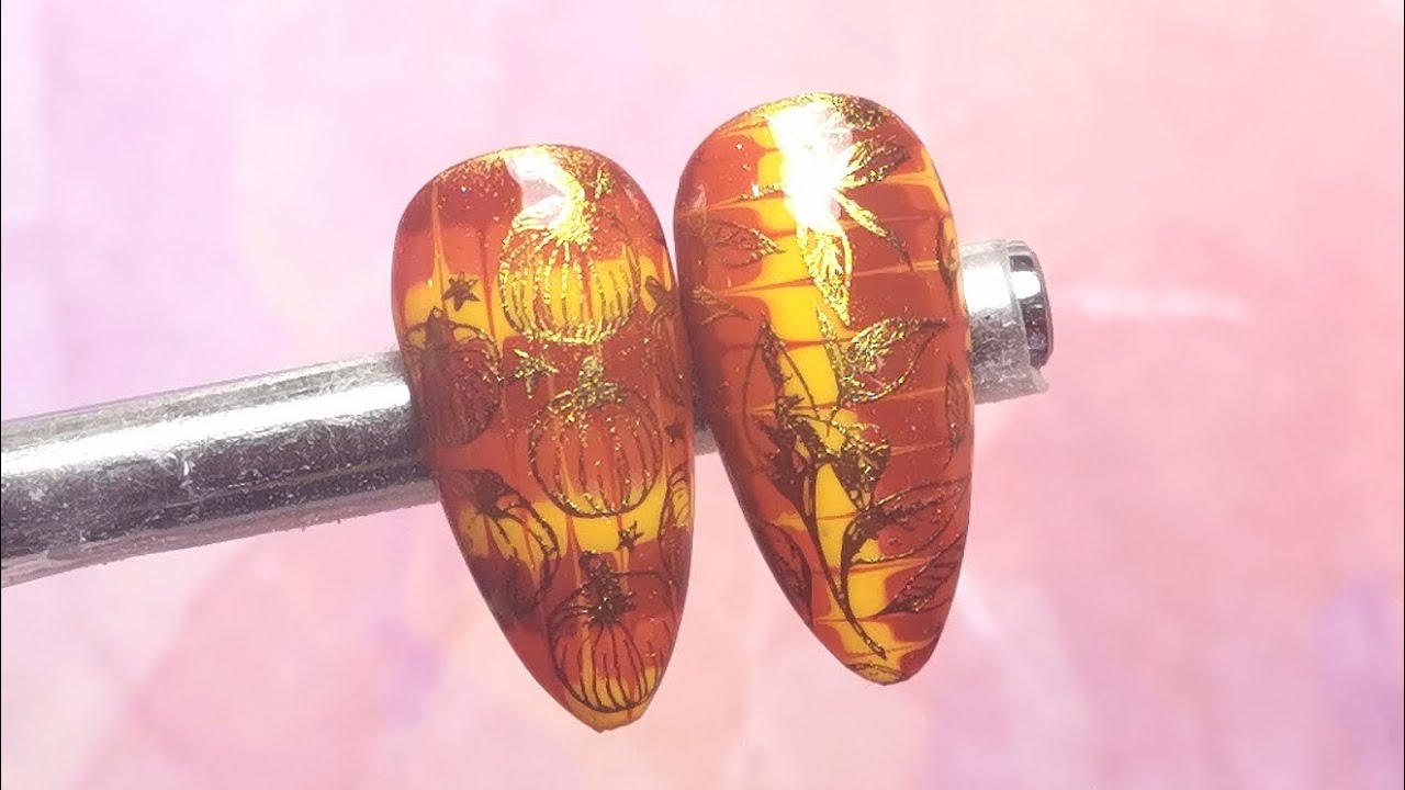 NAIL ART: Autumn Tie Dye & Chrome Stamping - YouTube