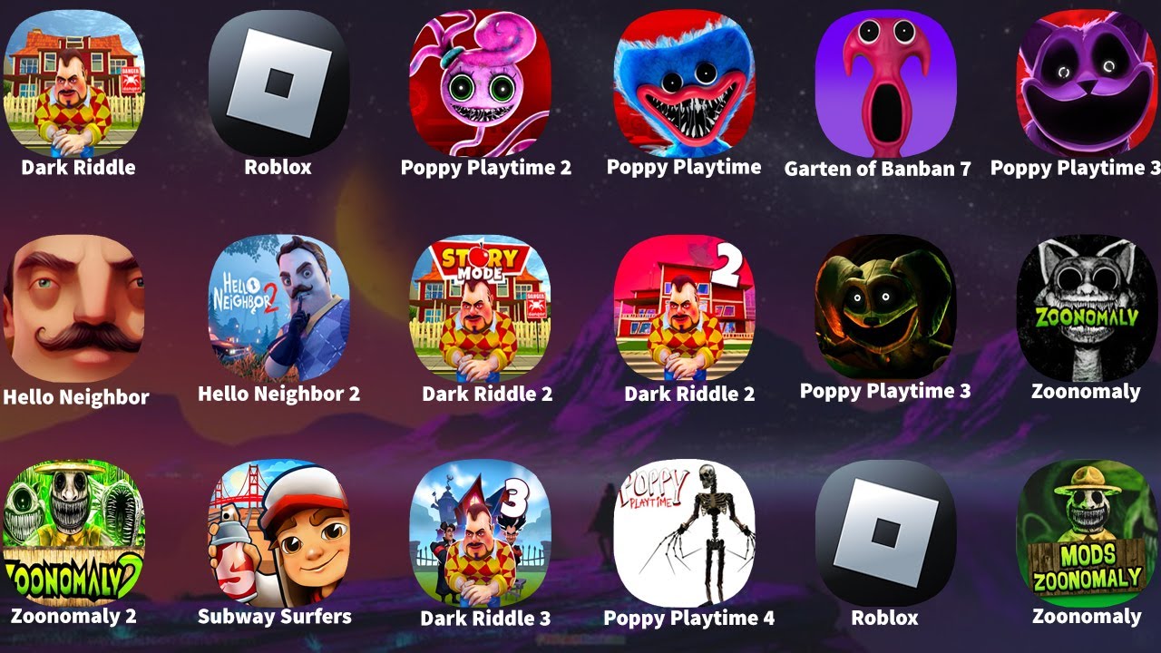 Poppy Playtime Chapter 3,Roblox,Dark Riddle 3 - Strange Hill,Garten of ...