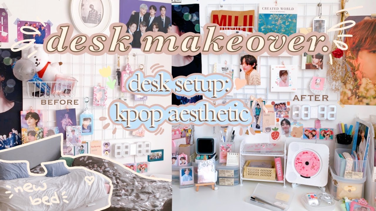 desk/room makeover𓍊𖡼.𖤣𖥧𖡼aesthetic kpop setup☁️ - YouTube