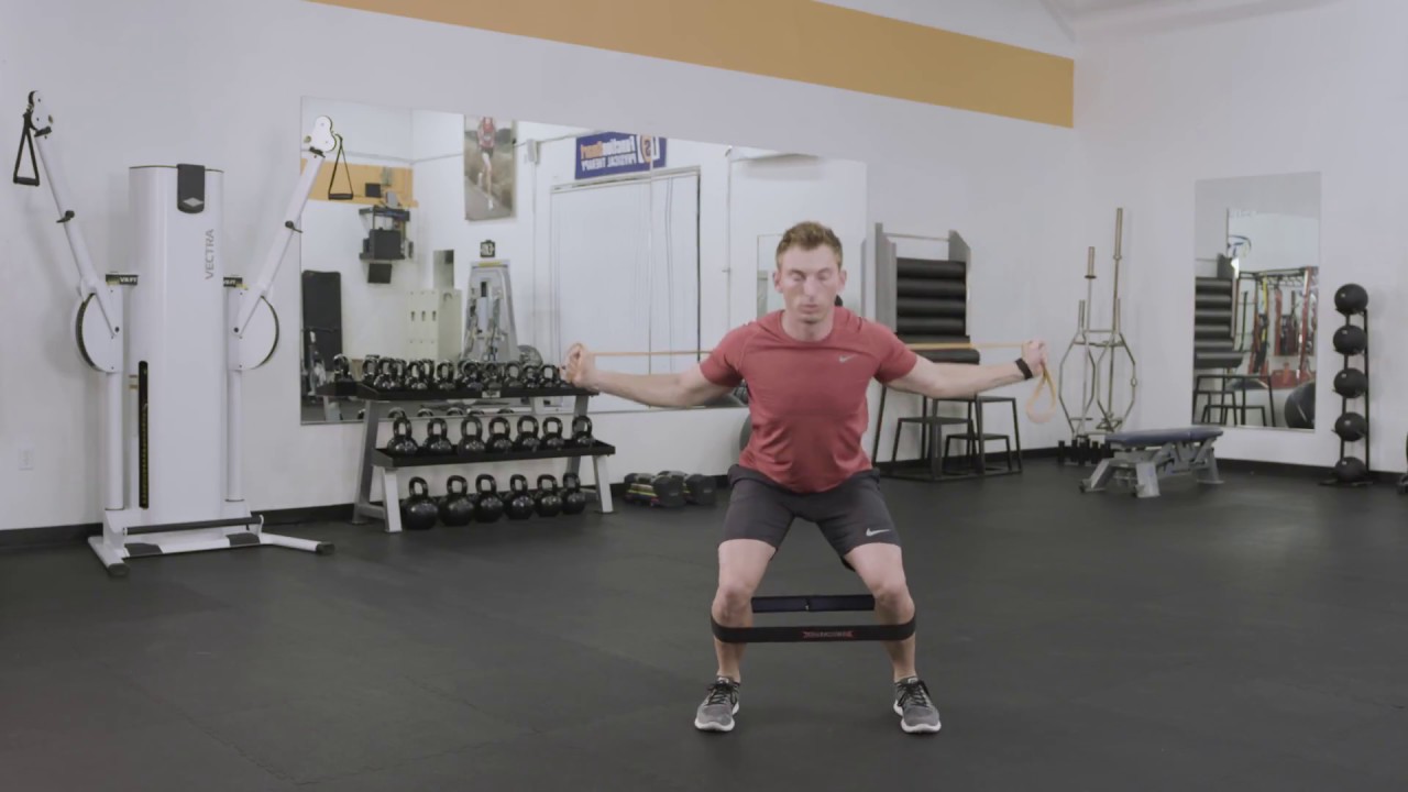 Banded Lateral Squat Walk with Superband Shoulder Abduction - YouTube
