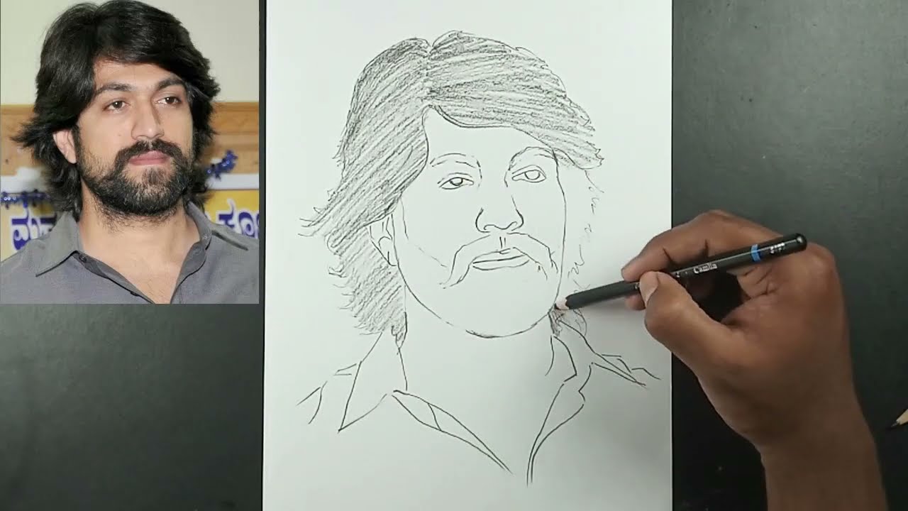 KGF Yash Drawing | How to Draw Rocking Star Yash | Yash Drawing Step by ...