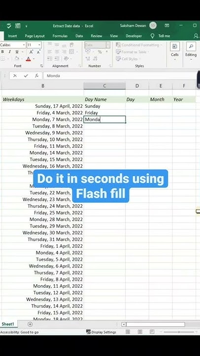 Extract date using Flash fill in Excel - YouTube
