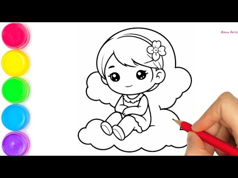 Drawing of a cute little girl || Renu Arts - YouTube