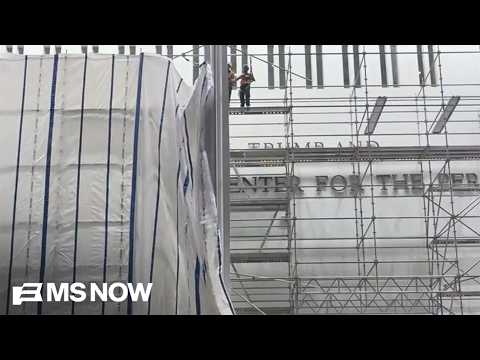 WATCH: Trump name removal from Kennedy Center blocked by tarp
