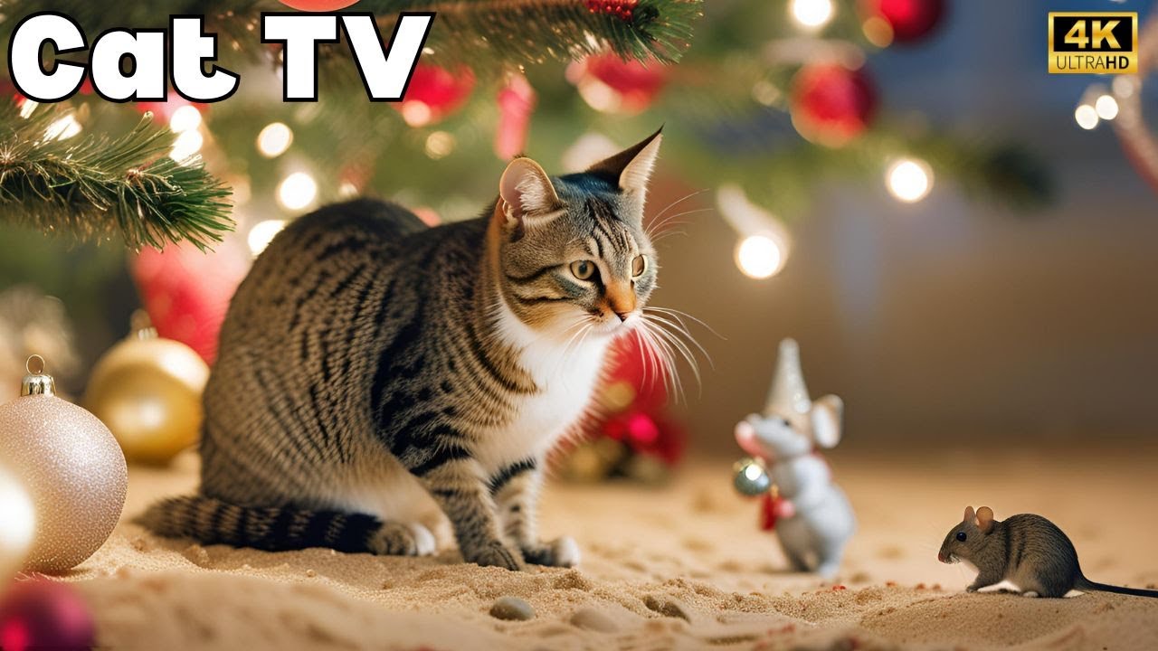 Cat TV for Cats to Watch🐱| Christmas Mouse sand grabbing, hide & seek ...
