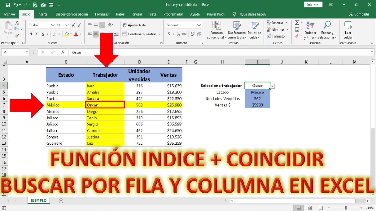 CÓMO USAR LA FUNCIÓN INDICE JUNTO CON LA FUNCIÓN COINCIDIR EN EXCEL ...