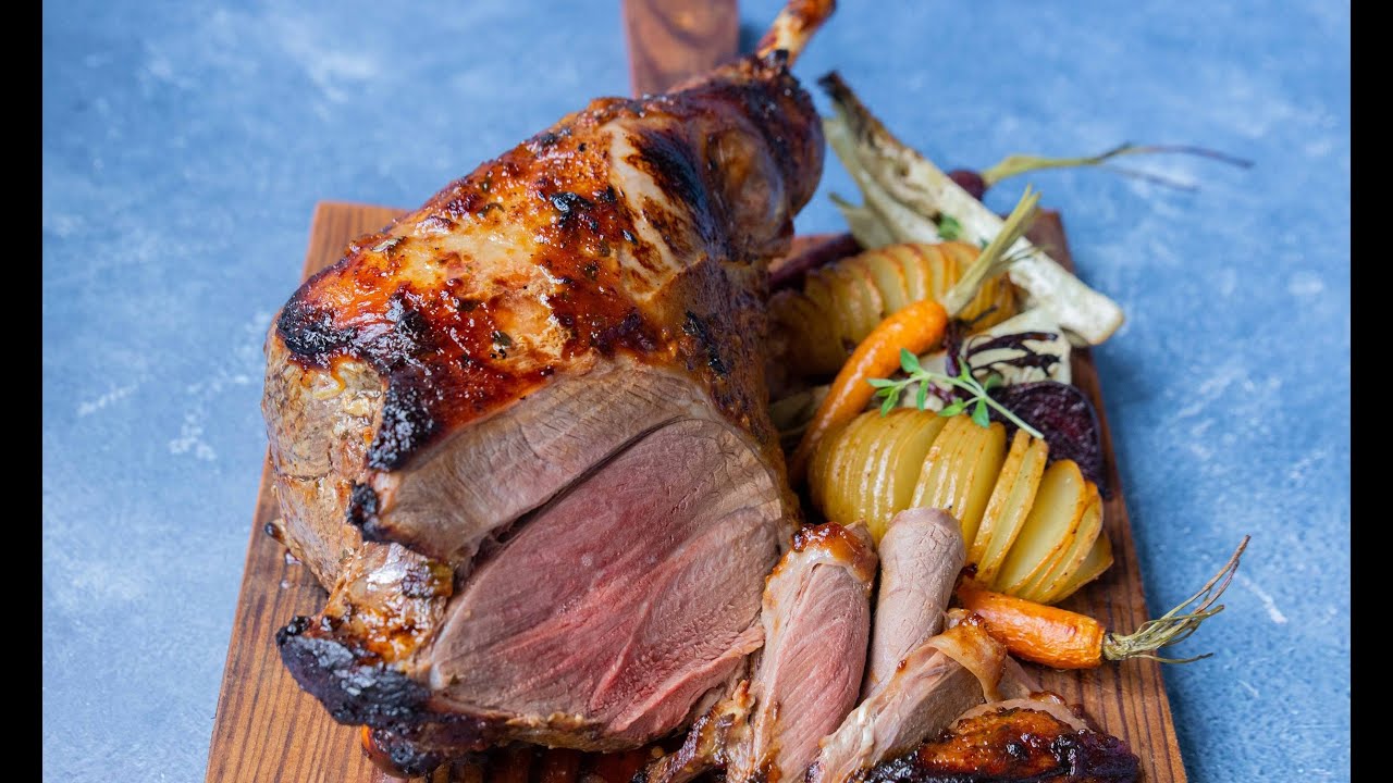 Xmas Roast Lamb Leg & Rainbow Root Veggies - YouTube