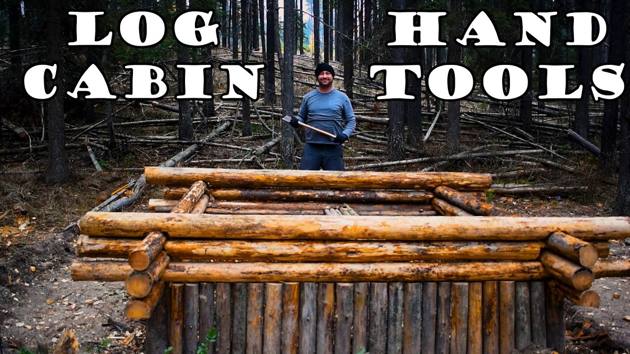 Log Cabin 1 - Bushcraft Shelter - Building a small log cabin with only ...