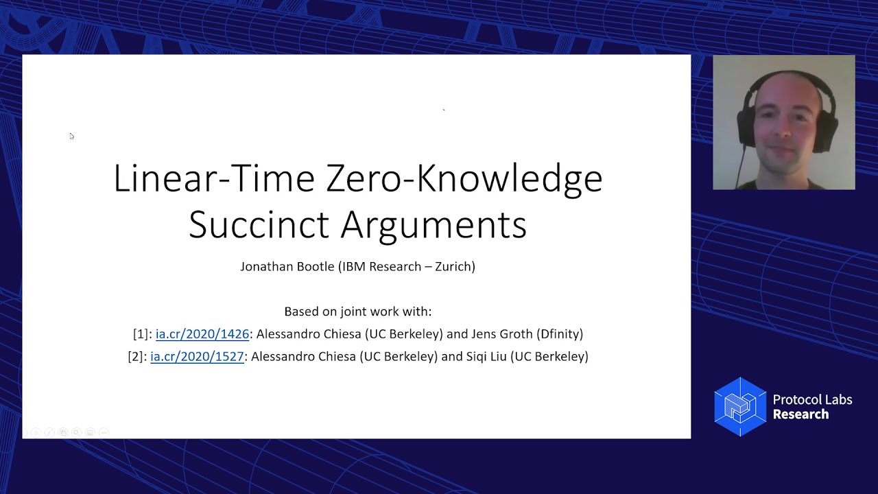 Zero Knowledge Succinct Arguments with a Linear Time Prover - Jonathan Bootle - YouTube