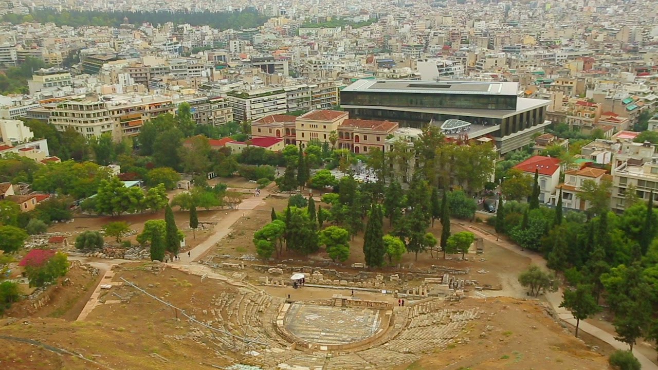 Amazing aerial view of Athens cityscape, Dionysus Theatre, new ...