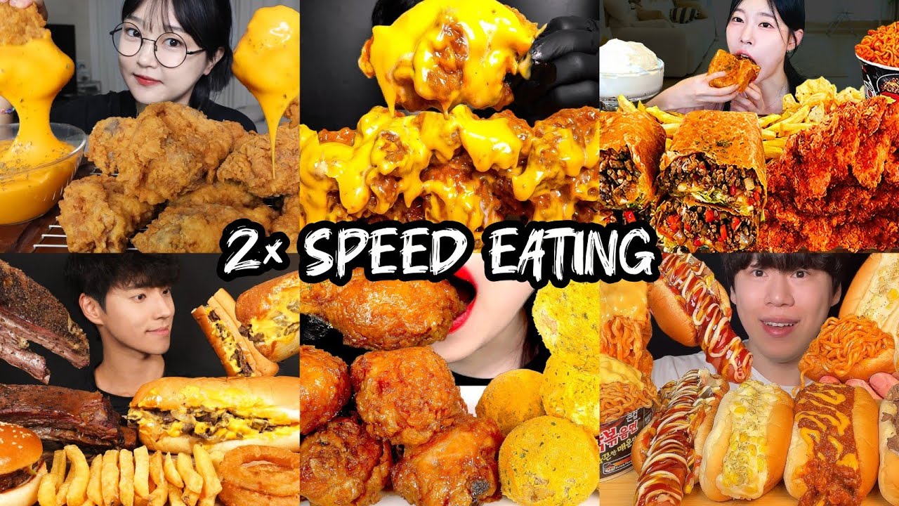 2× SPEED EATING | FRIED CHICKEN, BURRITO, SANDWICH, AND HOT DOGS ...
