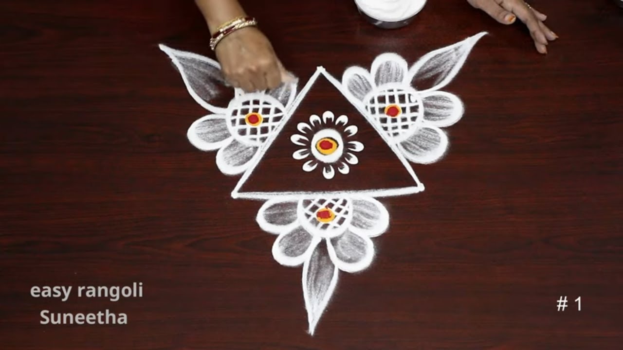 2 Easy Daily rangoli & kolam designs by Suneetha🌷3 dots Simple muggulu ...