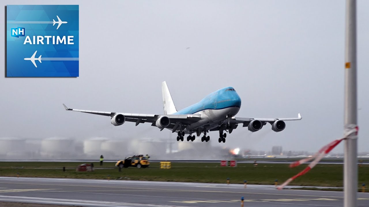 Take-off of KLM's last Boeing 747-400(M) at Schiphol, PH-BFV, the City ...