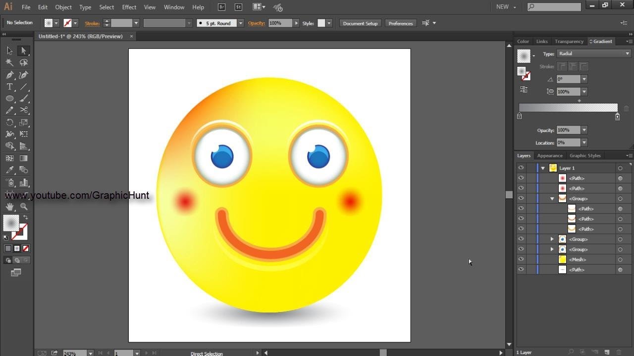 How to Make a Smiling Emoticon in Adobe Illustrator - YouTube