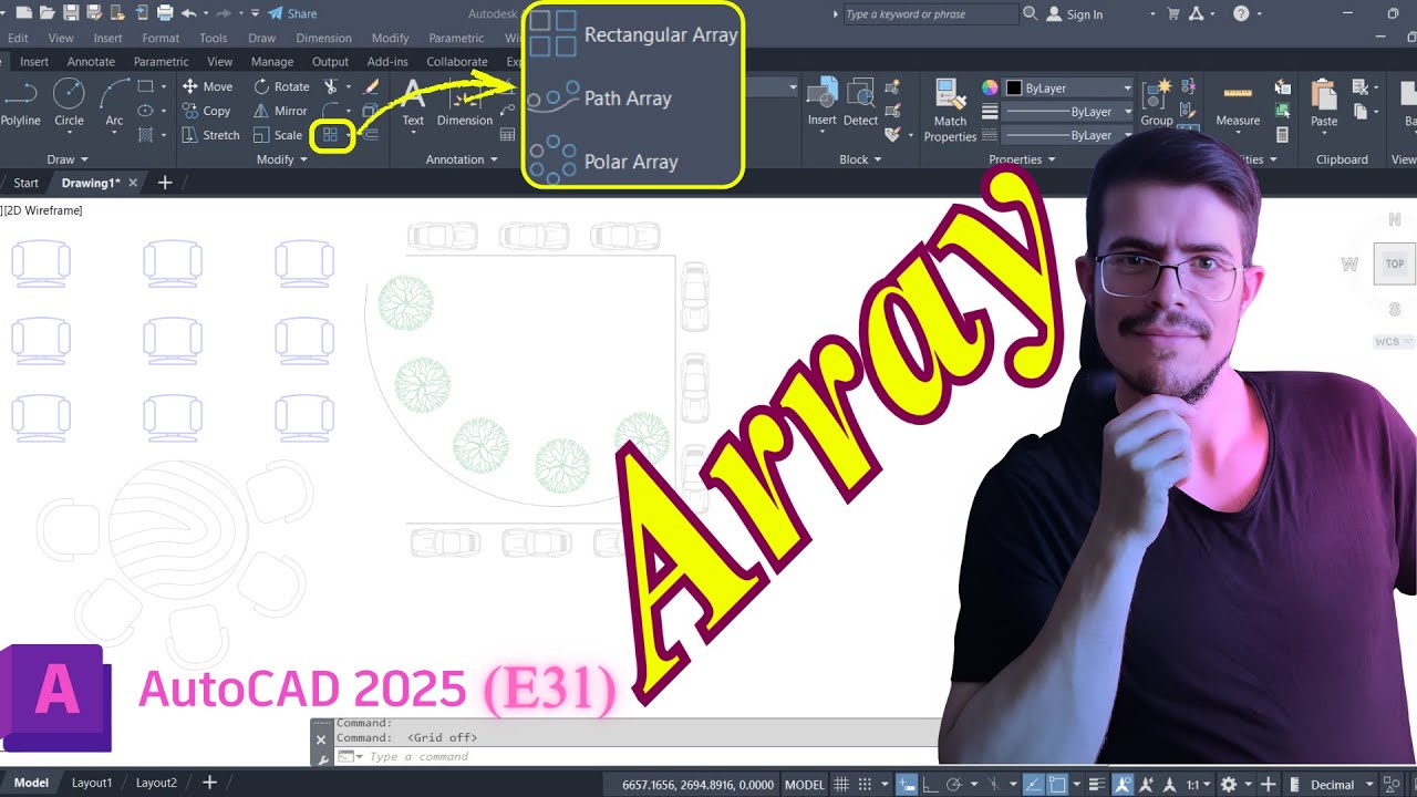 AutoCAD 2025 Tutorial for Beginners (E31) | ARRAY Command Mastery — Rectangular, Polar & Path ...