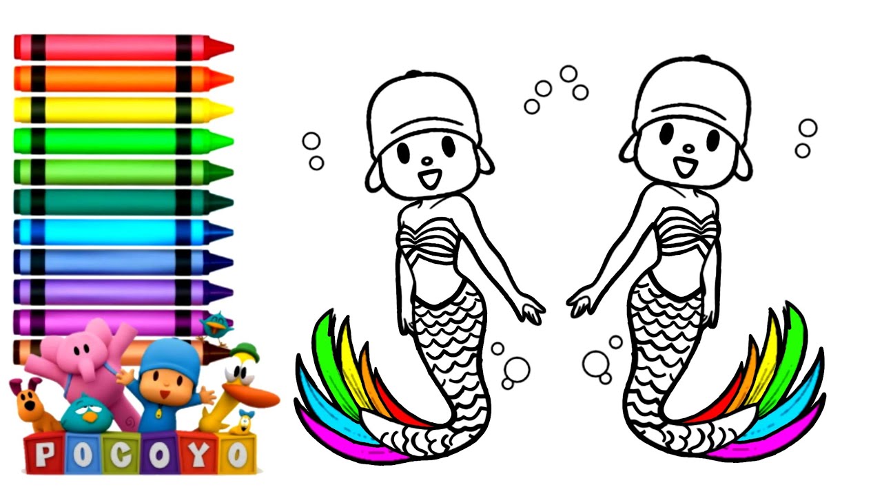 Pocoyo Have a Mermaid body 😍 😍😍 Drawing and Coloring for Kids, Easy and ...