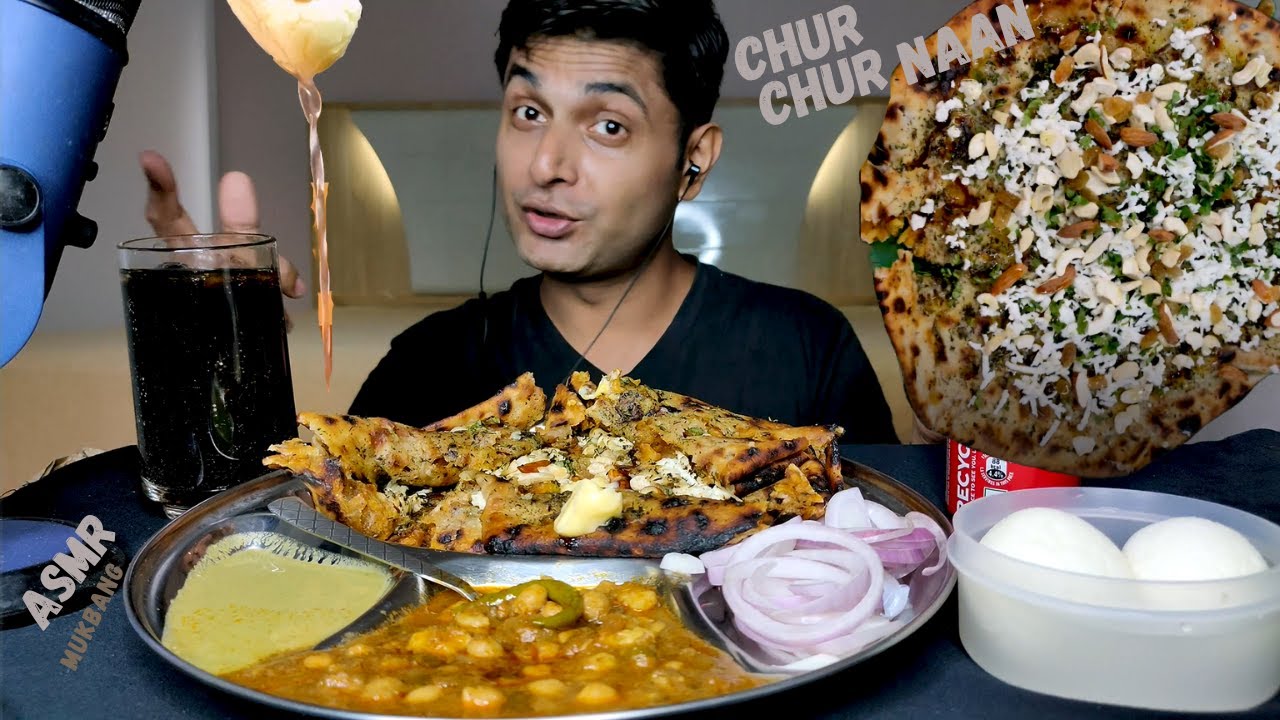 ASMR PUNJABI CHUR CHUR NAAN, CHHOLE, RASGULLA INDIAN SWEET MUKBANG ...