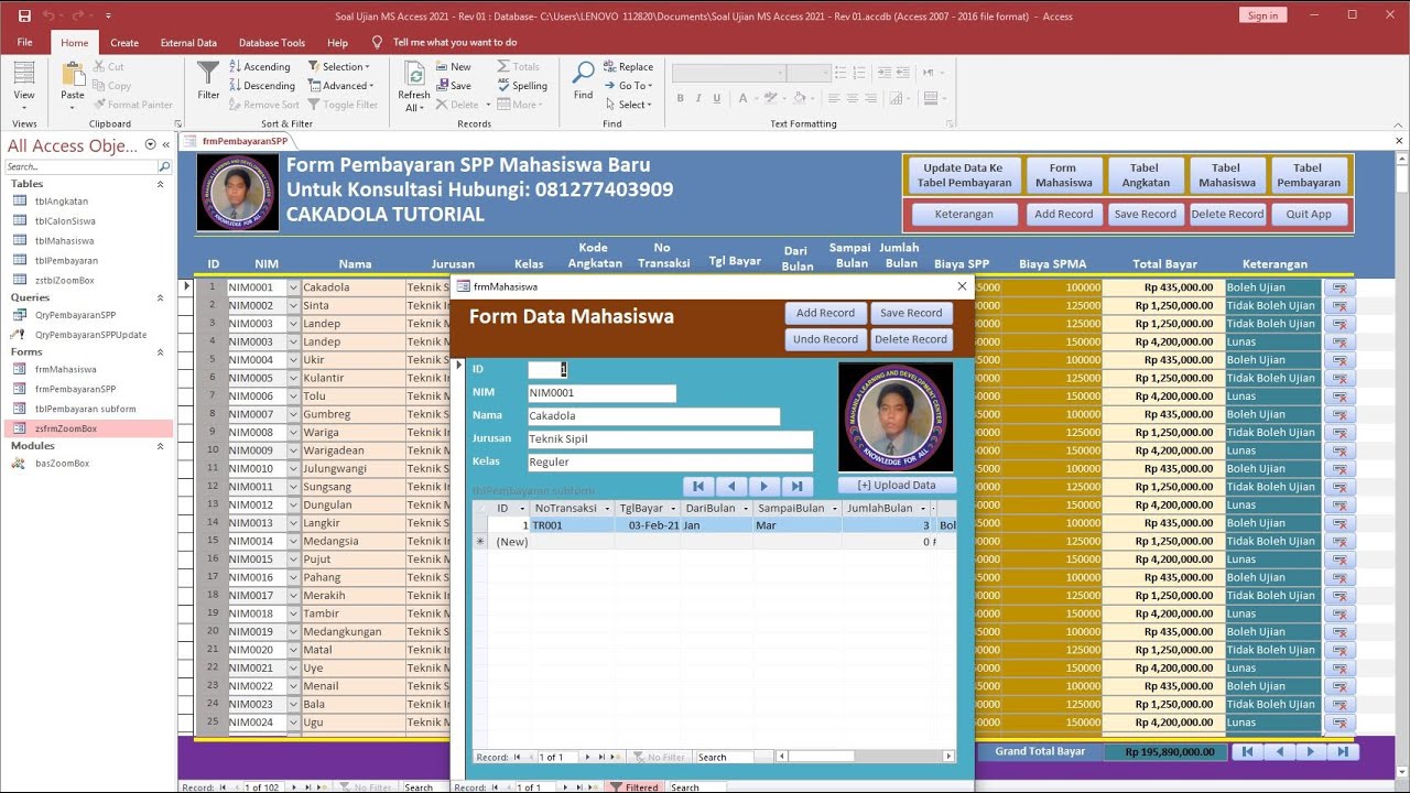 Database Pembayaran SPP Mahasiswa Dengan Microsoft Access - YouTube