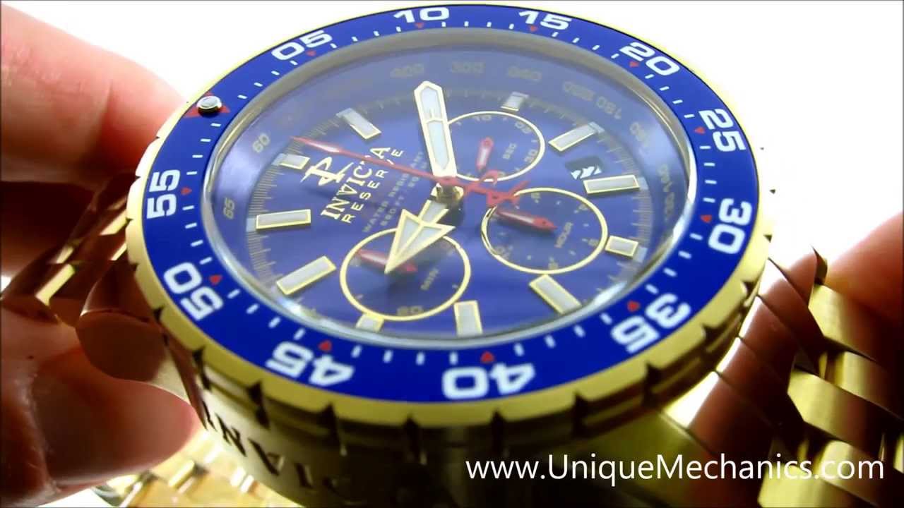 Invicta 1474 Ocean Master Reserve Automatic Blue Dial Gold Tone Watch ...