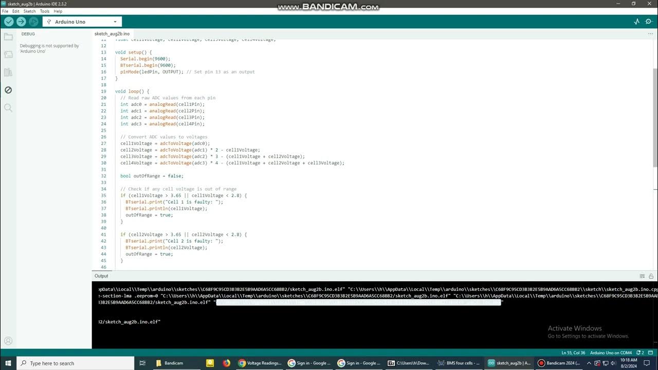 Monitor 4 lithium cells using Arduino via Bluetooth - YouTube