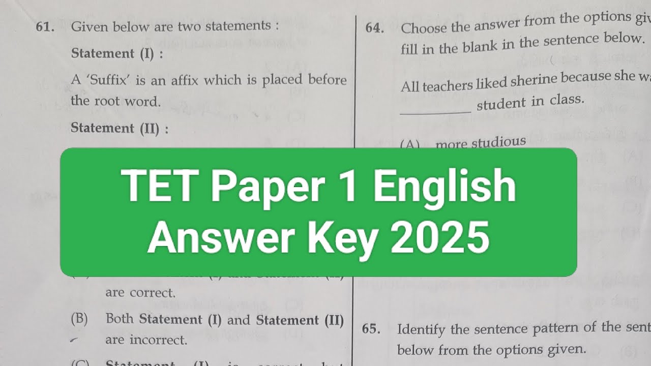 TET Paper 1 English Answer Key 2025 - YouTube