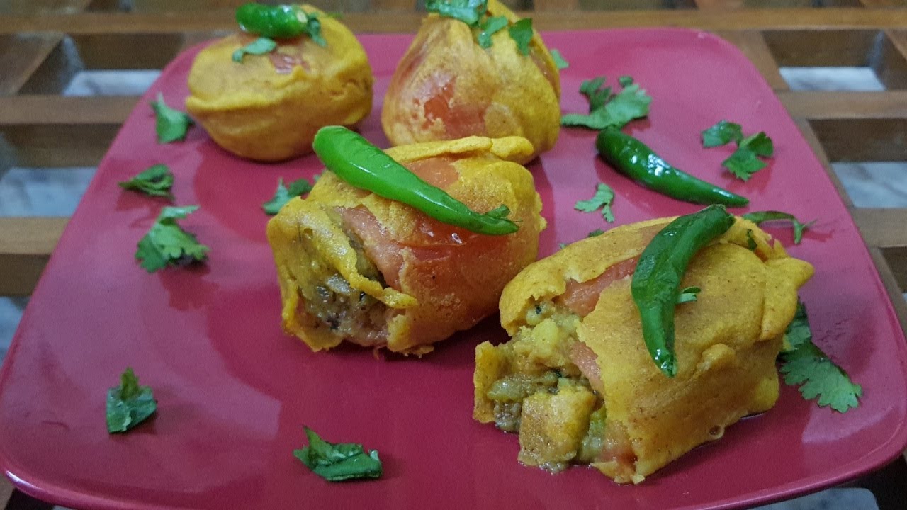 Stuffed tomato pakoda| भरवा टमाटर पकौड़ा| Aloo Stuffed Tomato Bonda ...