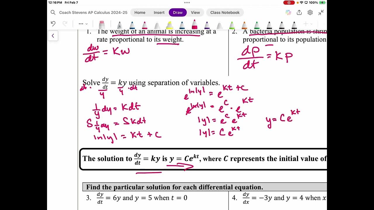 AP Calculus Section 7.8 Exponential Models with Differential Equations ...