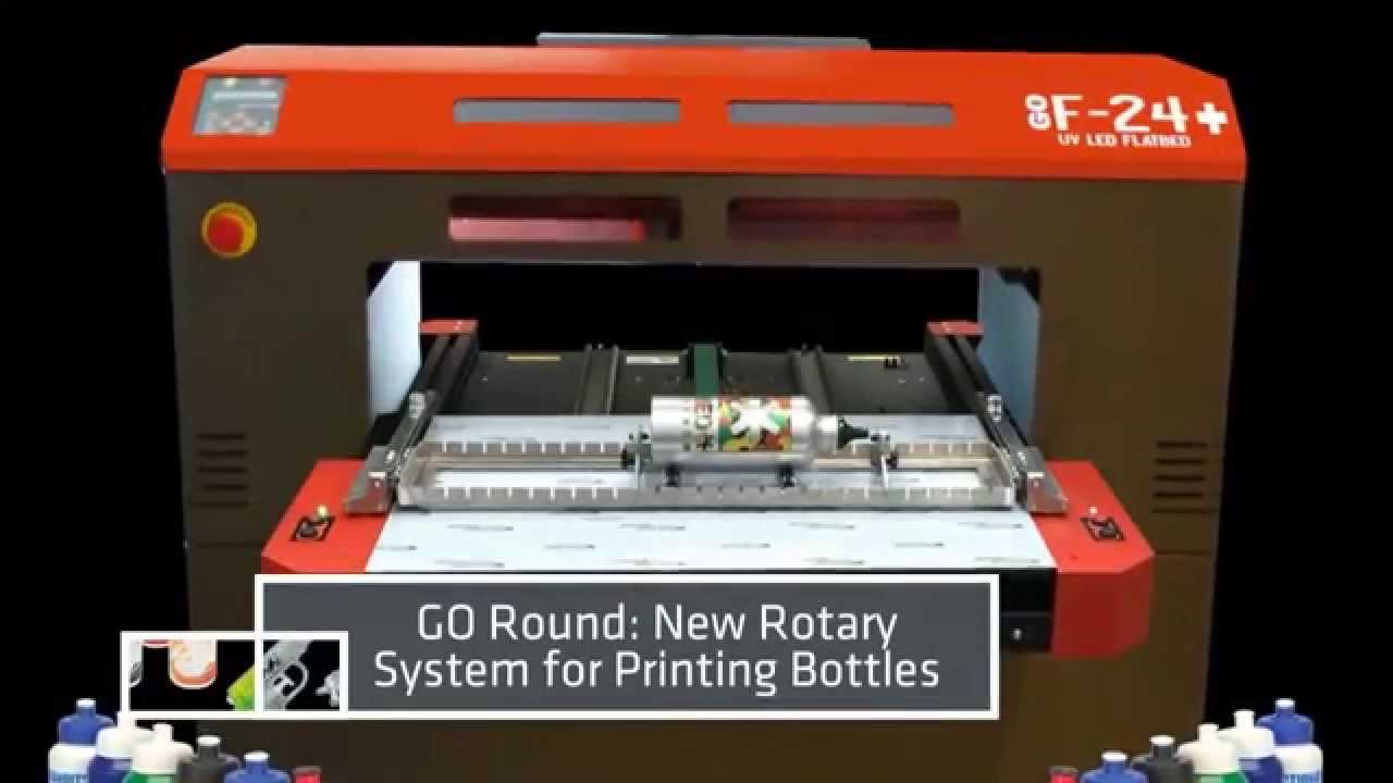 GO F-24+ UV Flatbed's New Rotary Bottle Printing System - YouTube