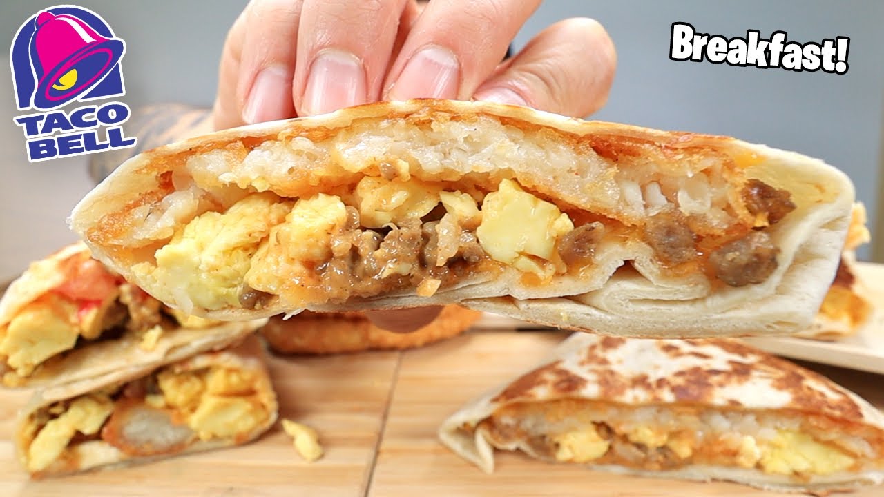 MUKBANG EATING Taco Bell Breakfast Crunchwrap Supreme, Grande Breakfast ...