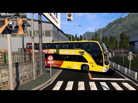 Touring bus driving through extreme tight streets of japan - ETS2 [Steering Wheel Gameplay]
