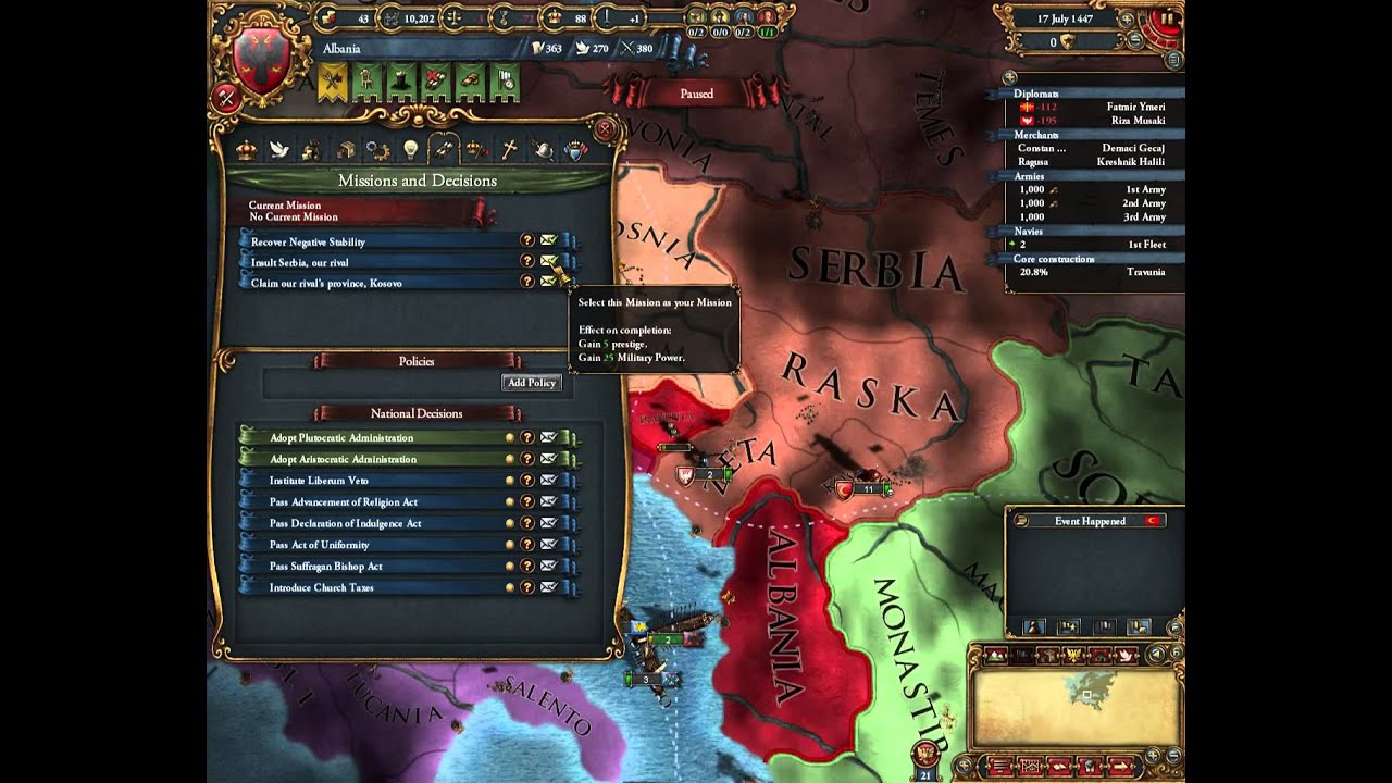[EU4] Albanian Survival in 1.7 (#01) - YouTube