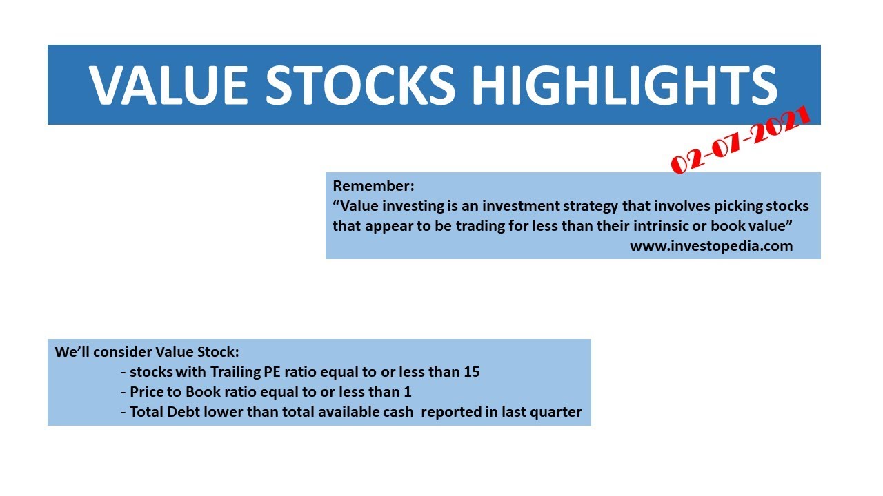 Value Stock Highlights 02 07 2021 - YouTube