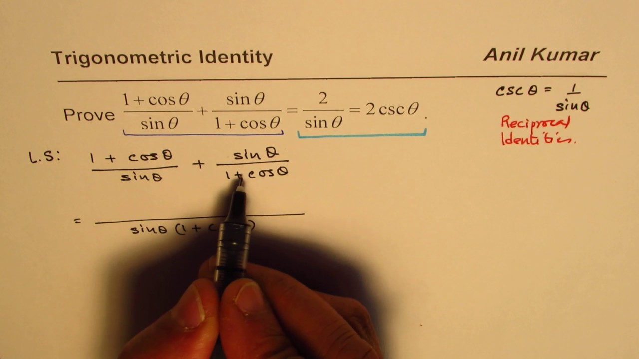 Trigonometric Identity to Prove 1 plus cos thita over sin thita ratios ...