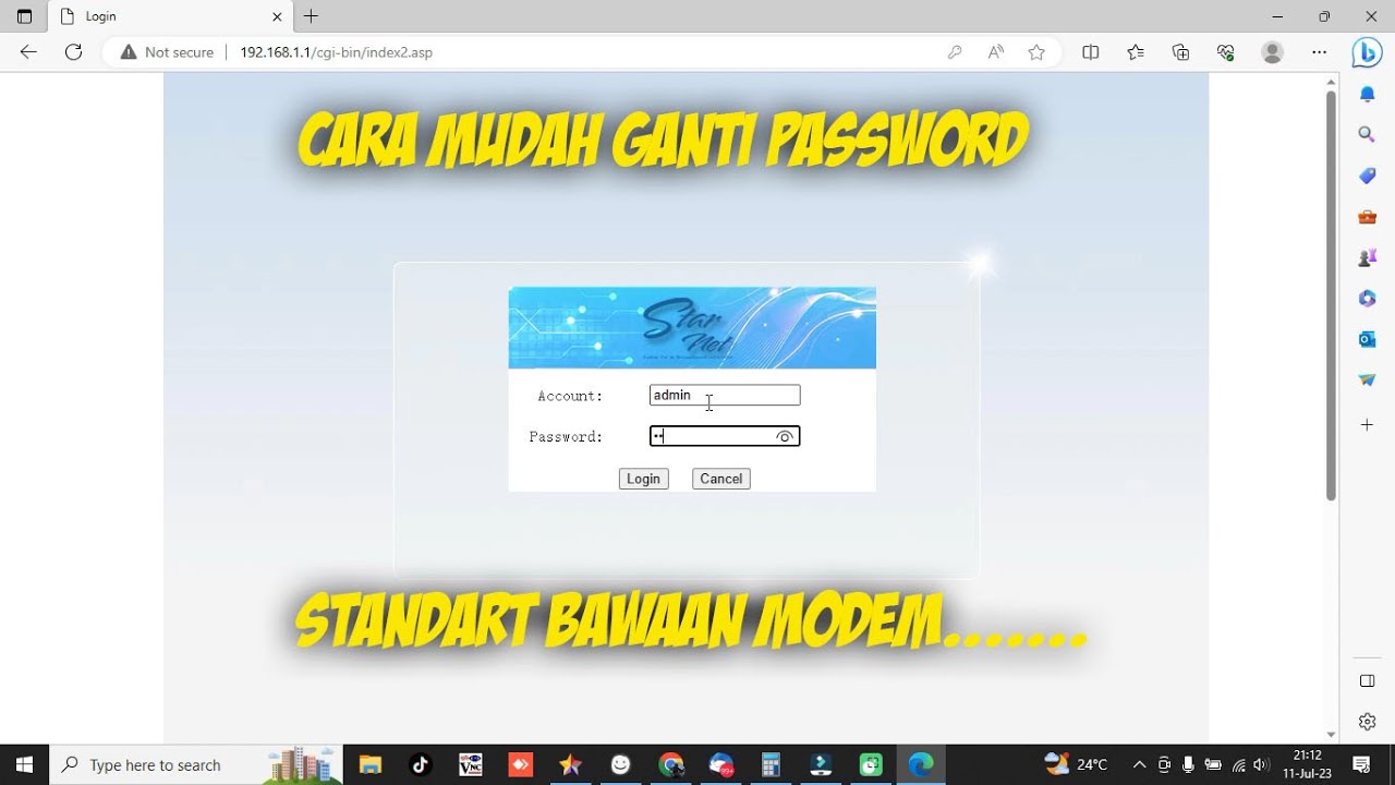 Cara Ganti Password Standar (bawaan) modem Starnet Megavision | Campuran id - YouTube