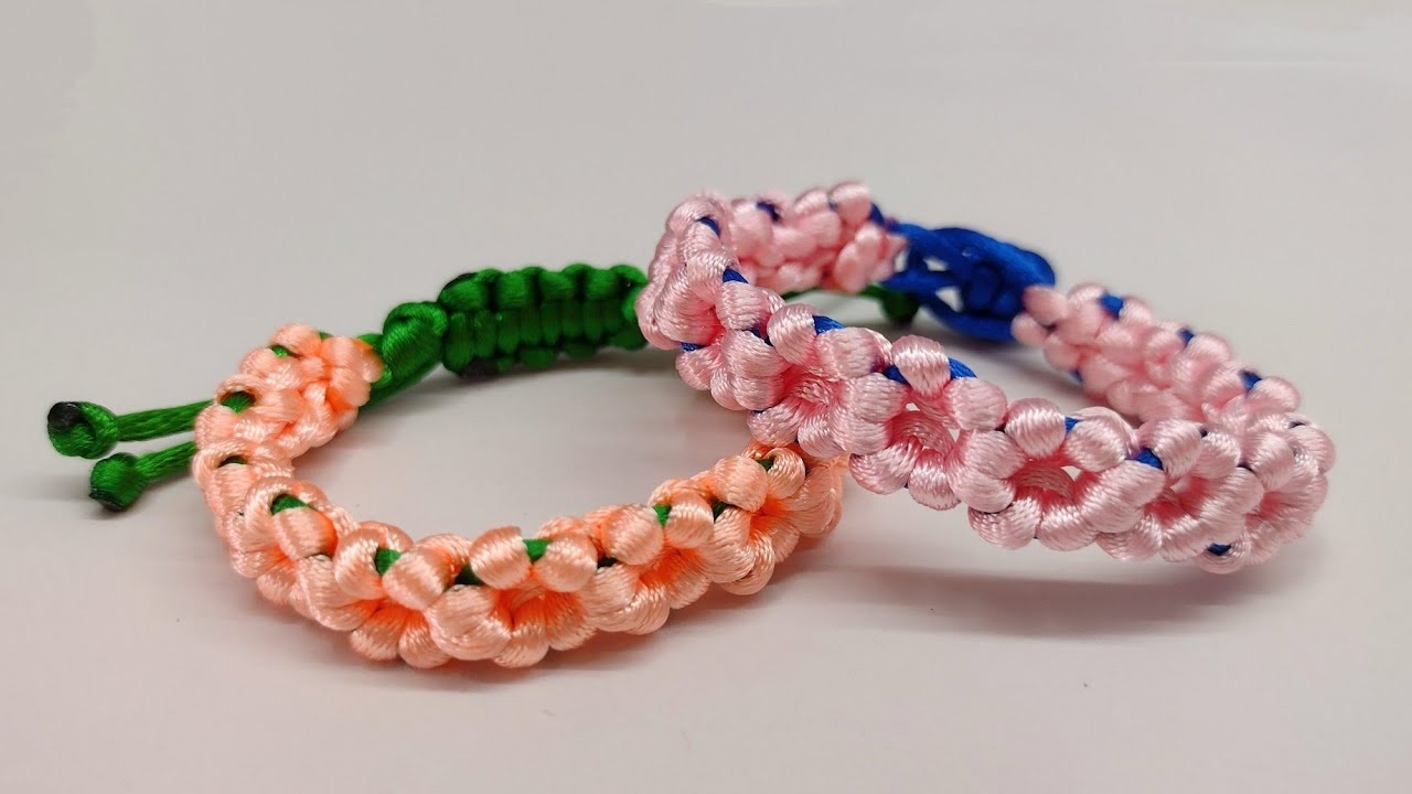 Pulsera de Flores en Macramé con Nudo Alondra 🌺 DIY Flowers Bracelet 🌺 ...