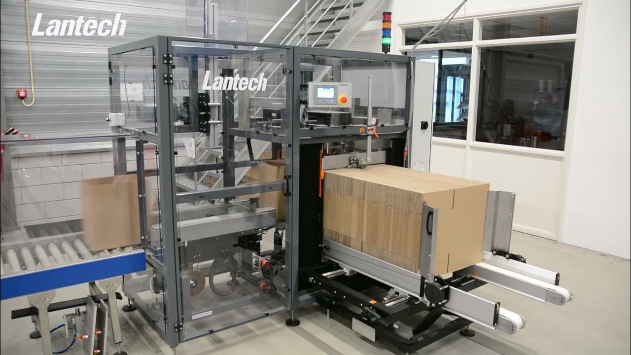 Lantech C 1000 Case Erector Complete run emptying full magazine with blanks 2007 - YouTube