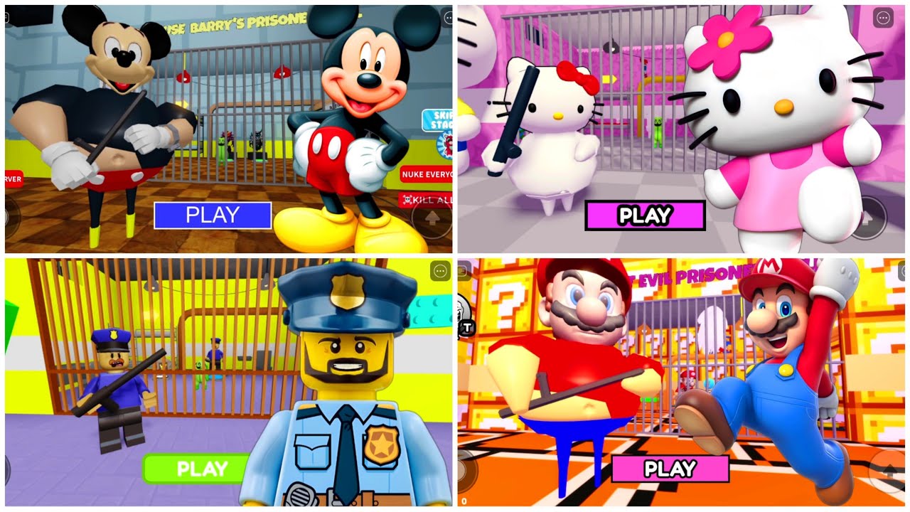 SUPER MARIO , HELLO KITTY, LEGO and MICKEY MOUSE Barry's Prison Run ...