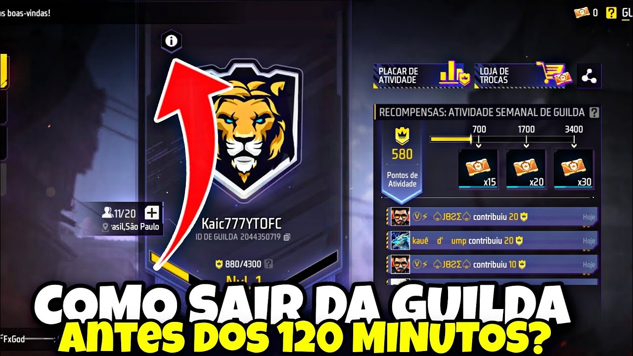 COMO SAIR DA GUILDA NO FREE FIRE ANTES DOS 120 MINUTOS COMO EXCLUIR ...