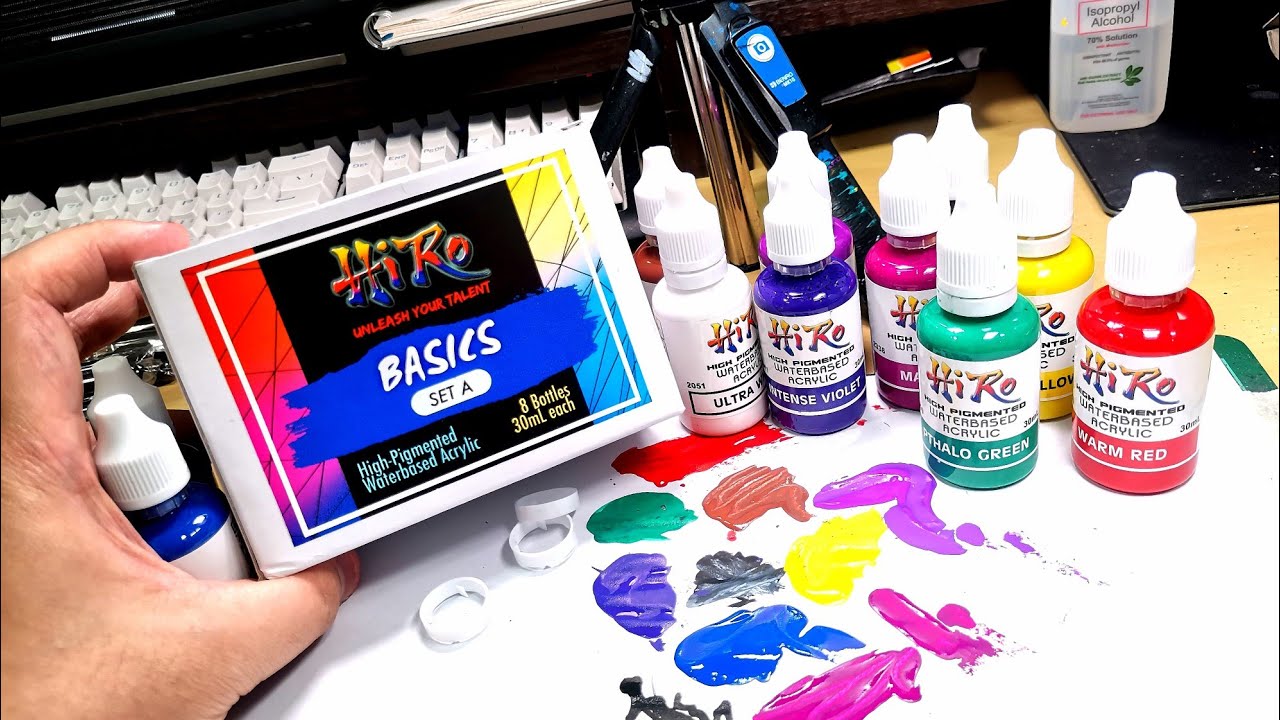 HIRO PAINTS BASICS SET A. WATERBASED ACRYLIC PAINTS. UNBOXING AND ...