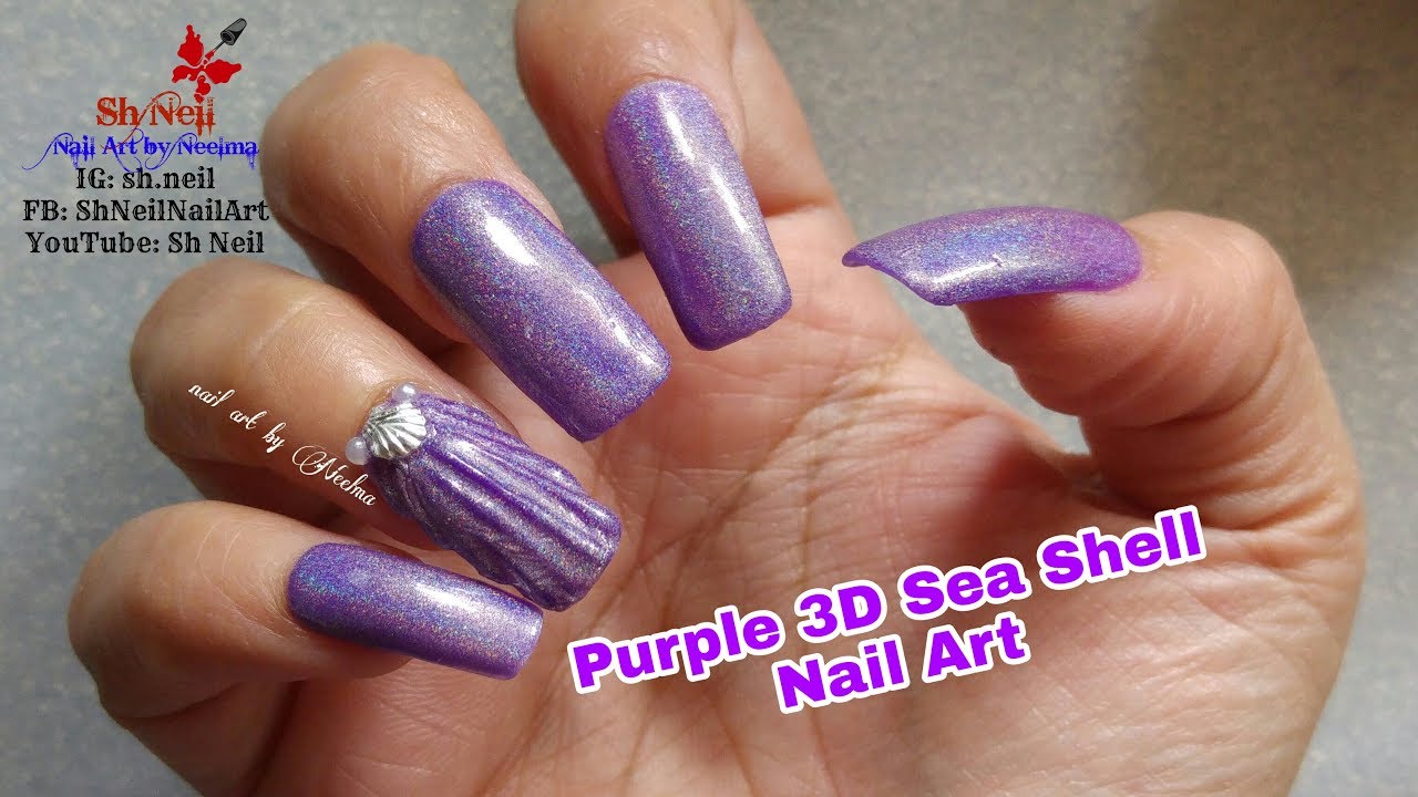 Purple 3D Seashell Nail Art - YouTube