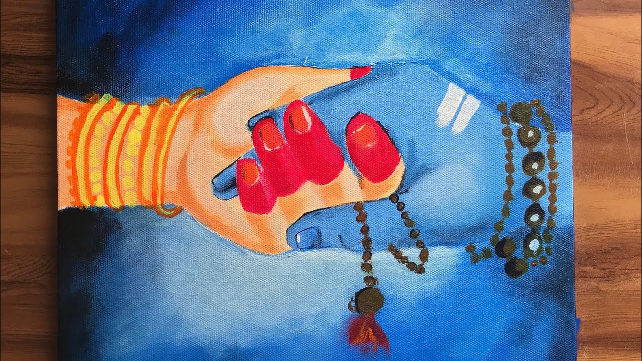 A beautiful painting of Lord shiva holding hands of maa parvati ...