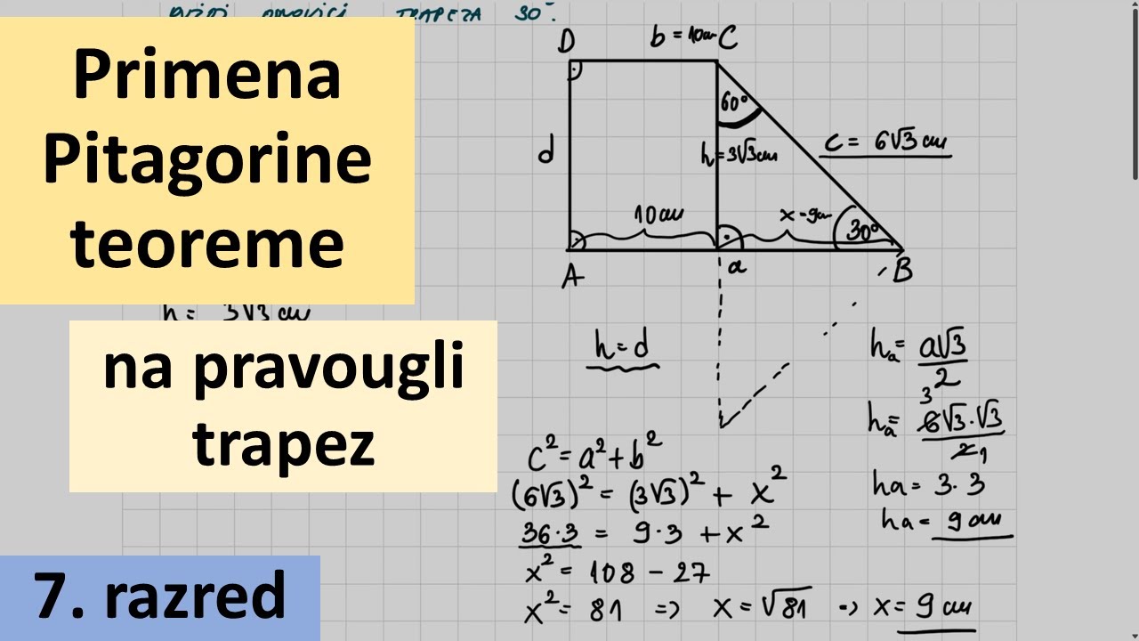Primena Pitagorine teoreme na pravougli trapez - YouTube