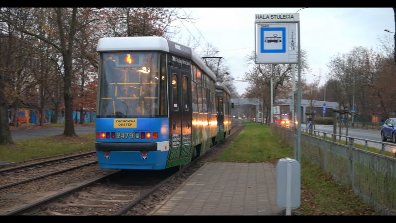 Poland, Wrocław, tram 4 ride from Urząd Wojewódzki (Impart), to Hala ...