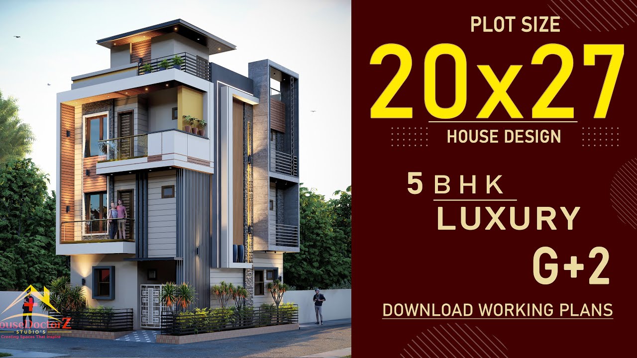 3D House Design 🏡 | 20'-6" x 27'-6" House Plan | G+2 | 5 BHK | 20*27 ...