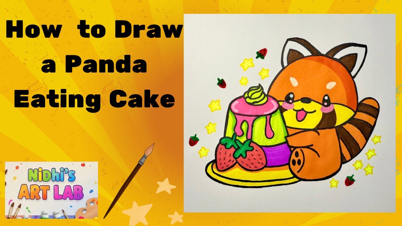 Draw a Cute Panda Eating Cake- Easy Step by Step! @NidhisArtLab - YouTube