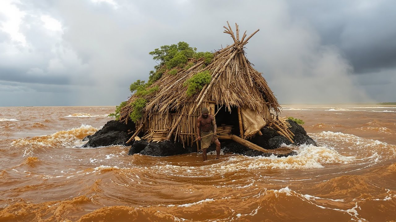 Survival Challenge Alone On A Deserted Island, Building A Shelter Using ...