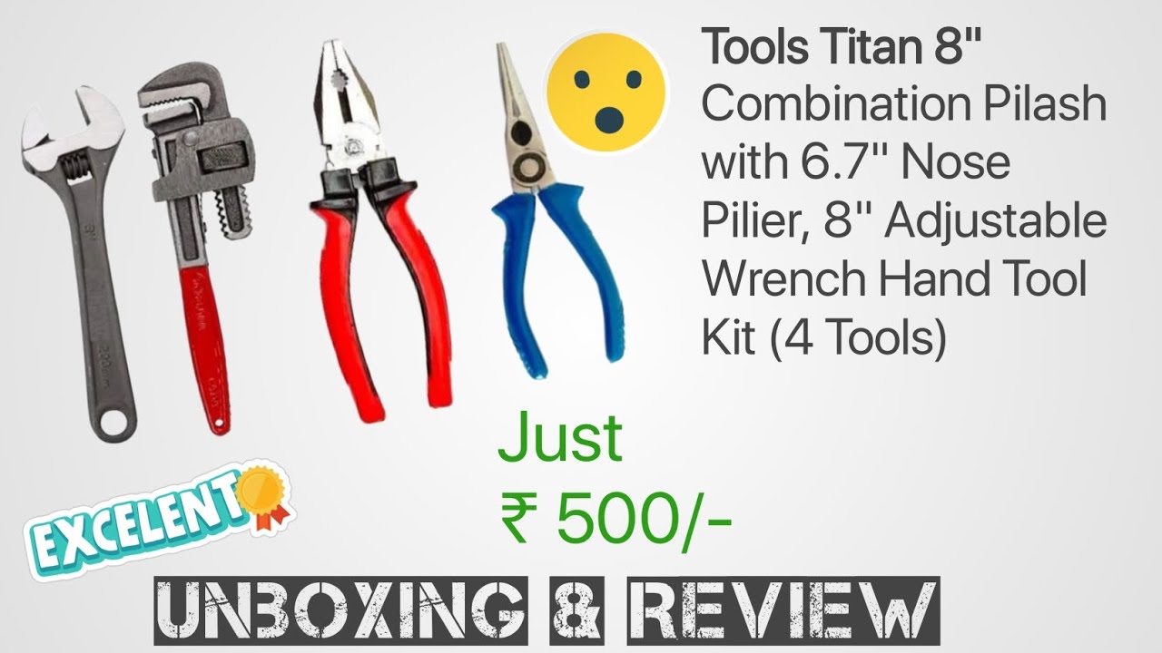 Tools Titan (4 Tools) Combination Pilash,Nose Pilier, Adjustable wrench ...