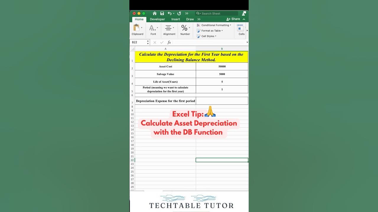 Excel Hack: Calculate Depreciation in Seconds! Excel DB Function💰#excel #excelshorts # ...
